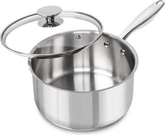 Michelangelo Stielkasserolle mit Deckel, Stielkasserolle mit Deckel, dicker Boden, Stielkasserolle aus Edelstahl mit Deckel, antihaftbeschichtet, induktionsgeeigne
