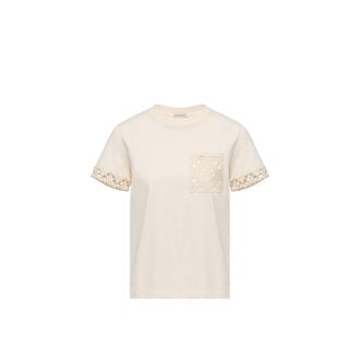 Moncler Moncler Macram&eacute;-trimmed Cotton T-shirt, Women, White, Size: Xl