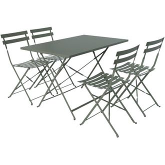 Sweeek Sweeek - Ensemble table et chaises de jardin pliantes en acier - 4 assises - Dimensions table 110x70cm - Finition mat - Confort optimal avec lattes