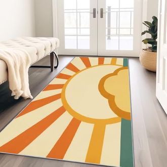 Generic Tapis de Couloir Long 60 x 120 cm Tapis de Passage Lavable Antidérapant Doux Simple Ensoleillé Lignes Tapis pour Buanderie Cuisine Chambre, Or