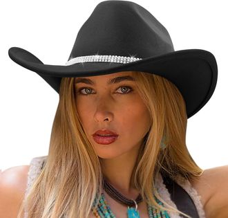 Dreshow Western Cowboy Cowgirl Hut mit Glänzendem Strassband für Herren Damen Fedora Panamahut