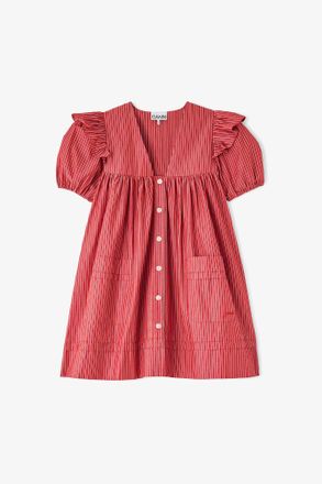 Ganni Robe courte en coton &agrave; rayures Rouge biologique - Taille 44 - Pour Femme