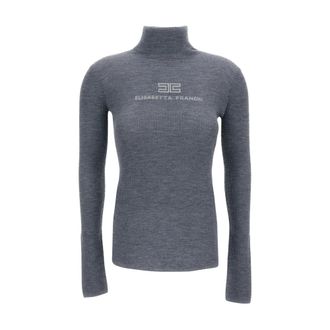 Elisabetta Franchi Femme, Pulls, Gris, Taille: 40 FR Pull &agrave; col roul&eacute; en laine c&ocirc;tel&eacute;e