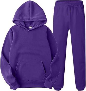 Generic Ensemble Sweat Homme Surv&ecirc;tement 2 Pi&egrave;ces Hoodie &agrave; Capuche Ajustable + Pantalon Jogging Tenue de Sport D&eacute;contract&eacute;e Automne Hiver Couleur Unie Survete