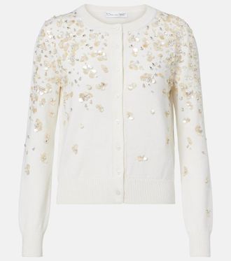 Oscar De La Renta Cardigan brod&eacute; en laine vierge