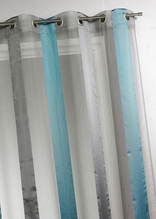 HOME MAISON Homemaison Gardine Zweifarbig Vertikal Gestreift Scheibengardine Polyester Organza 8 Runde Silber &Ouml;sen &Oslash; 4cm Aufh&auml;ngefertig Transparent Beschattung f&uuml;