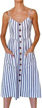 Generic Robe amincissante boh&egrave;me pour femme, robe d&eacute;t&eacute; d&eacute;contract&eacute;e &agrave; col rond, sans manches, coupe midi, blanc, M