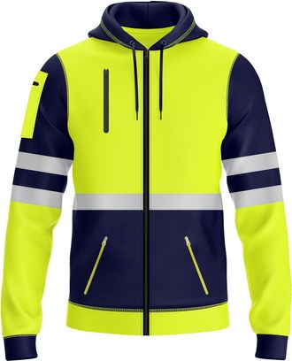 Noroze Herren Kapuzenpullover mit Reißverschluss vorne reflektierend hohe Sichtbarkeit Sicherheitsmantel Taschen Sweatshirt Jacke (XXL, Stil 1: Neongrün/Mari