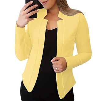 Generic Blazer pour femme automne 2025 décontracté en tweed à carreaux veste chaude ouverte sur le devant col montant entièrement doublé manteau de bureau, ja