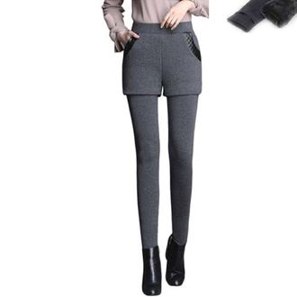 Generic Pantalon Gainant Effet Deux pièces, Legging Gainant Taille Haute pour Femme, Couleur Unie, Doublure Polaire épaisse (Gray,Grand)