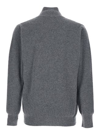 Roberto Collina Mens Grey Ribbed Knit Sweater With High Neck Wool Tops Top