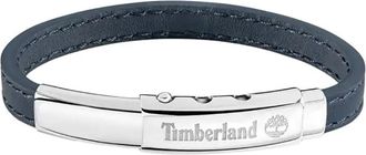 Timberland AMITY Herren Armband aus Edelstahl Silber und Leder Dunkelblau, Länge: 18cm + 10cm, TDAGB0001604
