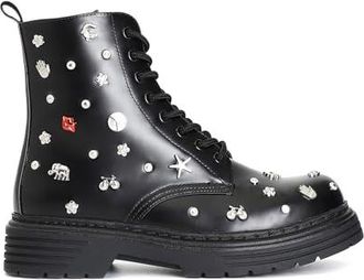 Caf&egrave;noir Bottines &Agrave; Lacets Pour Femmes Orn&eacute;es De Clous Fantaisie, Pour Femme, Couleur Noir, Taille 39