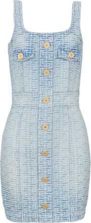 Balmain Femme, Robes, Bleu, Taille: 38 FR Robe courte en denim monogramm&eacute;e
