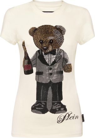 Philipp Plein Cotton Sexy Pure Fit T-Shirt Teddy Waiter Crystal