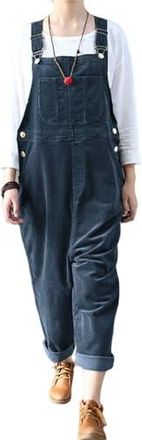 Generic Salopette baggy en velours c&ocirc;tel&eacute; pour femme, salopette en velours c&ocirc;tel&eacute; avec bretelles r&eacute;glables, coupe ample, jambes larges, sarouel brut, bleu, XX