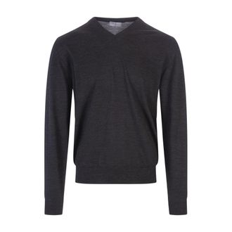 Fedeli 140 Woll V-Ausschnitt Pullover - - Knitwear - Herren - Grau - 3XL