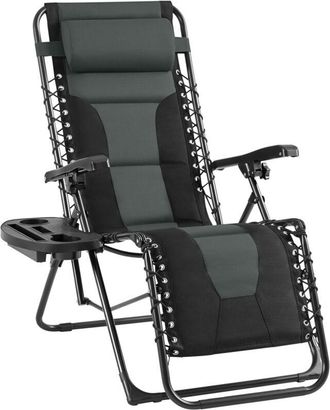 Yaheetech Yaheetech Fauteuil de Jardin Z&eacute;ro Gravit&eacute; Rembourr&eacute; Fauteuil de Camping en Tissu Chaise Longue Pliable Inclinable avec Accoudoirs Porte-gobelet