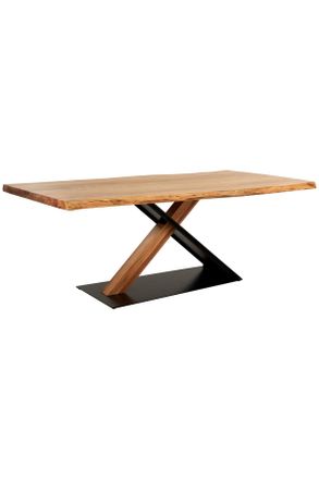 Linea Natura Esstisch, Schwarz, Akazie, Holz, Metall, Akazie, vollmassiv, Holz, rechteckig, Bodenplatte, 100x76x200 cm, schnell aufzubauende und stabile Arbeitsfl&auml;