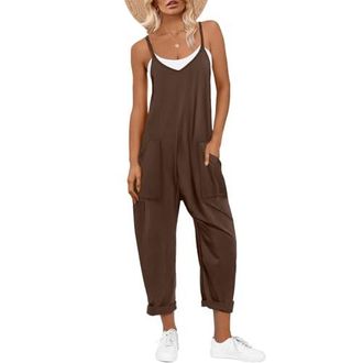 Generic Combinaison décontractée sans manches à bretelles spaghetti, salopette dété, vêtements de vacances à la plage, sarouel à bretelles spaghetti, Marron c