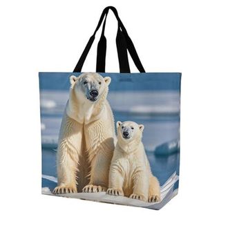 Generic 2 Ours Blancs Sac Fourre-Tout Pliable Sacs De Courses Grand Sac A Main Femmes Pour Voyage Travail Shopping