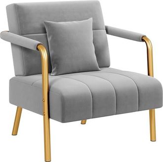 Yaheetech Petit Canap&eacute; 1 Place, Canap&eacute; en Velours avec Accoudoirs Arrondis, Coussin Carr&eacute;, Cadre en M&eacute;tal Dor&eacute; pour Chambre &agrave; Coucher Salle dattente Bureau, Gri