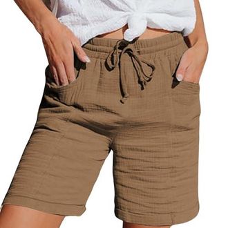 Generic Ydsxlp Short d&eacute;t&eacute; en lin pour femme Longueur genou Bermuda en coton et lin avec poches Cordon de serrage Taille &eacute;lastique Pantalon de plage Pantalon d