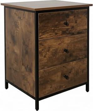 Relaxdays Nachttisch, 3 Schubladen, HxBxT: 60 x 40 x 40 cm, Nachtkommode Schlafzimmer, Metall & MDF, braun/schwarz