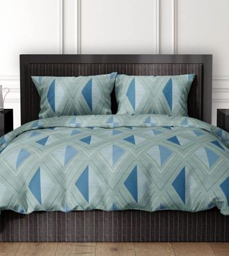 Satin D'Or Izumi - Bettbezug - 100% Baumwolle Satin - 240 x 220 cm - Blau / Grün