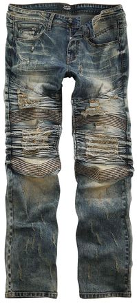 Rock Rebel by EMP Herren Blaue Biker-Jeans mit individueller Waschung W32L32