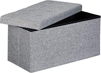 Relaxdays Faltbare Sitzbank XL, mit Stauraum, Sitzcube mit Fußablage, Sitzwürfel als Aufbewahrungsbox, 38x76x38 cm, grau