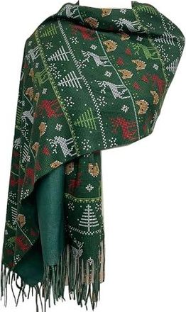 GFM Écharpe style pashmina thème de Noël - Automne et hiver, Chrispash-21-vert., L