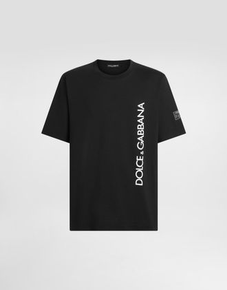 Dolce & Gabbana Kurzarm-t-shirt Mit Vertikalem Logoprint - Mann T-shirts Und Polos Schwarz 48