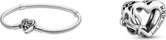 Pandora Armband Moments Herz Familienbaum 598827C01 & Love You Mum Unendlichkeits-Herz Charm Sterling-Silber 9,4 x 11,4 x 12,6 mm (T/H/B)