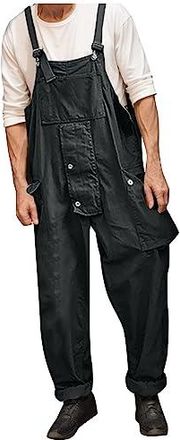 Generic Salopette d&eacute;contract&eacute;e en jean pour homme avec poches en velours, Noir, XXL