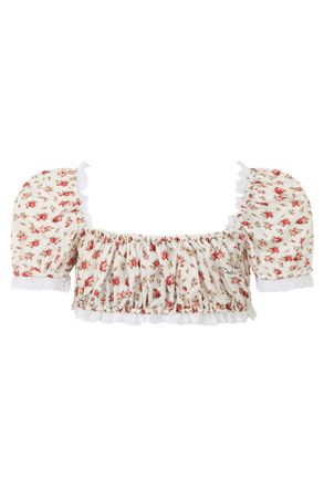 Dolce & Gabbana Womens Cropped Floral Top Cream Cotton Tops