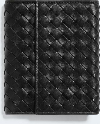 Bottega Veneta Petit portefeuille bi-fold zipp&eacute; &agrave; rabat Intrecciato Piccolo - Noir - Femme - Unisex