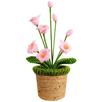 BESPORTBLE Handgestrickte Woll Kunstpflanze Rosa Glockenblume Dekorativer Blumentopf f&uuml;r Innenr&auml;ume Langlebige Formstabile Strick Dekoration f&uuml;r Zuhause B&uuml;ro und