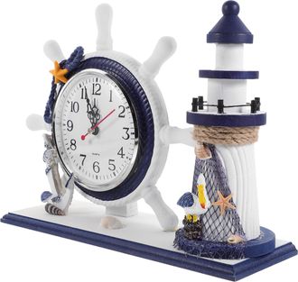 Garneck Uhr Im Mediterranen Leuchtturm-Stil K&uuml;nstlerisches Ornament Batteriebetrieben Schreibtisch- F&uuml;r Wohnzimmer Oder B&uuml;ro