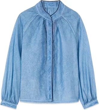 Oltre Femme, Blouses et Chemises, Bleu, Taille: 38 FR Chemise en m&eacute;lange Lyocell &agrave; effet D&eacute;lav&eacute;