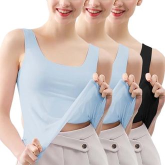 Generic HUIFUAO Lot de 3 débardeurs pour Femme - Grande Taille - sans Manches - pour lété - Basique - Noir - Col carré - pour Gym, Sport, Course à Pied, Yoga,