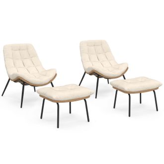IDMarket Set Di 2 Poltrone Reclinabili Loa In Rattan Con Cuscini Ecr&ugrave; E Poggiapiedi