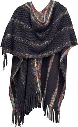 Generic Poncho Femme Hiver Chaud Chale Femme Hiver Chaud Cape Femme Effet enveloppant Ch&acirc;le Tricot&eacute; Motif Pop-Corn Color&eacute; Fente Style National Photo Voyage
