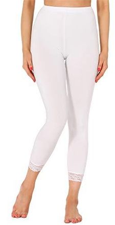 Merry Style Leggings pour femmes 7/8 Confortables avec dentelle en viscose MS10-342 (Blanc,XXL)
