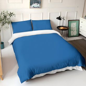 Generic Bettwäsche 180 x 200 cm mit Blauer Volltondruck, 3-teilig: 1 Bettbezug + 2 Kissenbezüge 80x80 cm, Mikrofaser, Blau, Anti-Pilling, Farbecht, Schmutzabw