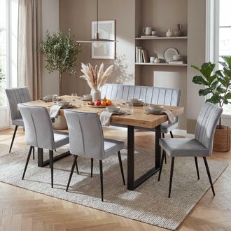 Mendler Esszimmer-Set HWC-K16, 4er-Set Stuhl+Sitzbank Esszimmergruppe Sitzgruppe Esszimmergarnitur, Samt Metall - hellgrau