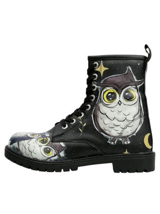 Dogo Schn&uuml;rstiefel DOGO Boots - Owls Family BLACK