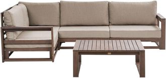 Beliani Garten Ecksofa mit Tisch 4-Sitzer TIMOR rechtsseitig modular zertifiziertes Akazienholz Dunkelbraun