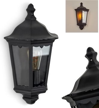 HOFSTEIN Außenwandleuchte Hongkong, Wandlampe in antikem Look aus Metall/Glas in Schwarz-matt/Klar, Wandleuchte m. E27-Fassung, Retro/Vintage Außenleuchte für 