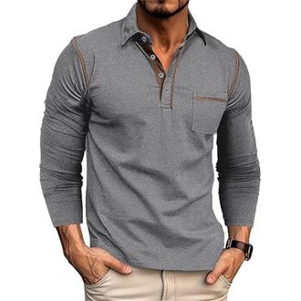 Generic Chemises Henley d&eacute;contract&eacute;es tendance &agrave; manches longues de couleur unie confortables et l&eacute;gers avec poche pour le golf, gris clair, XXL